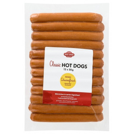 Saucisses Hot Dogs au porc "CLASSIC" en lot de 144 pièces de 50g
